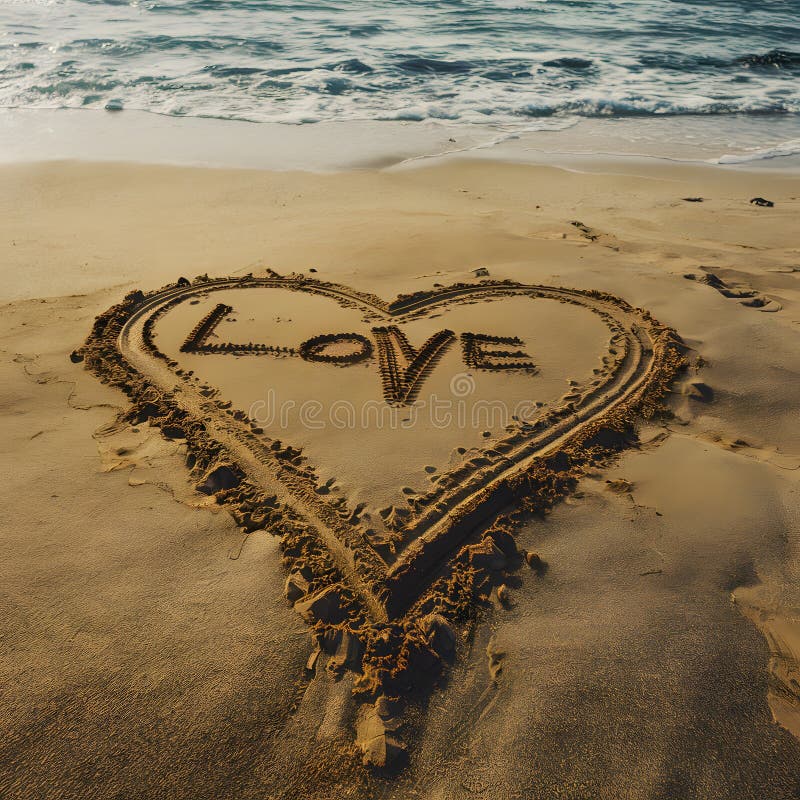 Love Etched in Sand, a Heartfelt Message by the Shore Stock ...