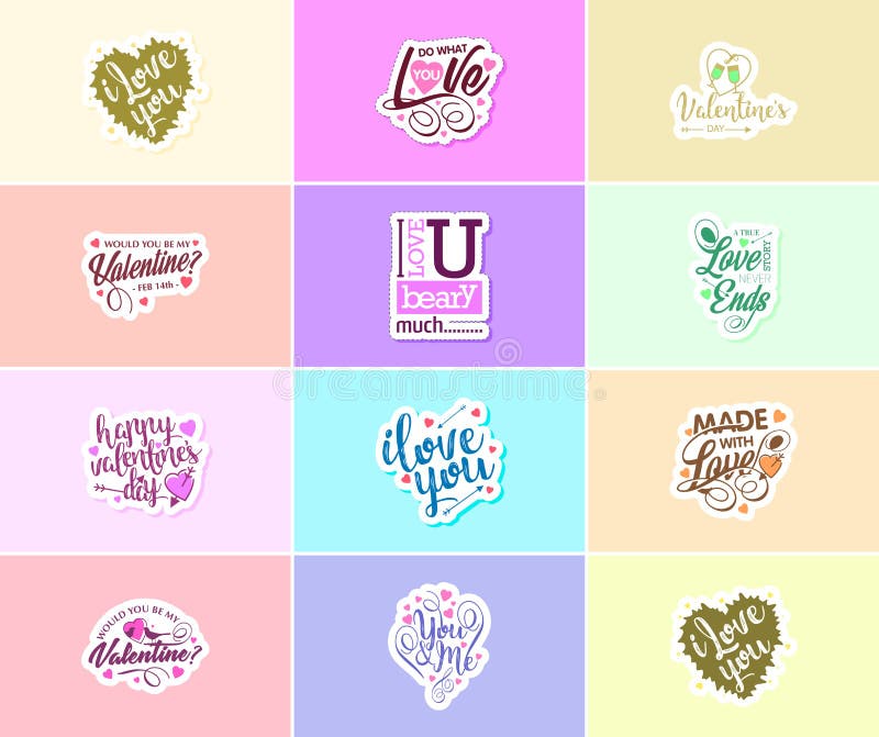 Love-Filled Valentine S Day Typography Stickers Stock Vector ...