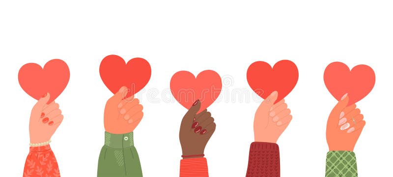 Love. Five Hands Holding Hearts Stock Vector - Illustration of finger ...