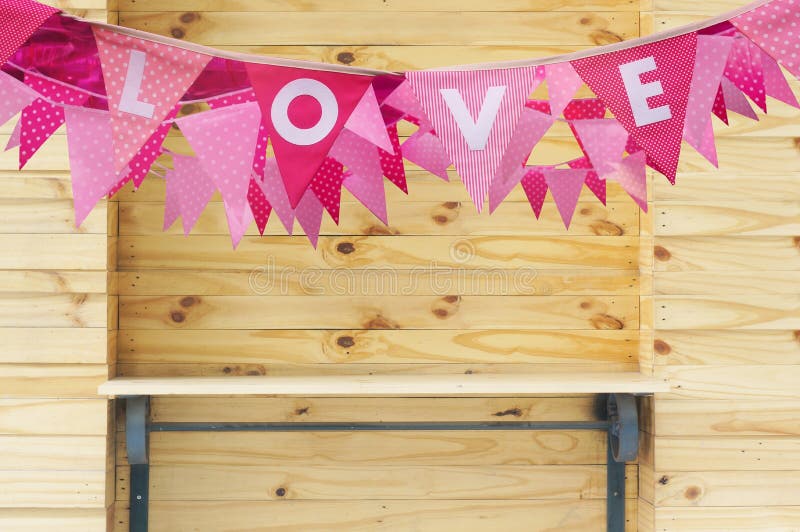 Love flag on wall stock photo. Image of handmade, card - 68726110