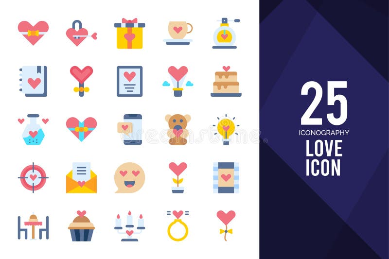 25 Love Flat Icon Pack. Vector Illustration Stock Vector - Illustration ...
