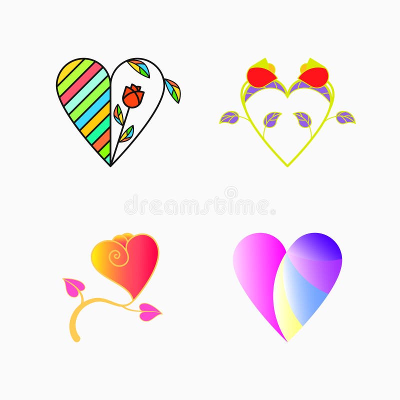 Set of Love Symbol with Flower Illustration. Beauty, Nature, Colorful ...