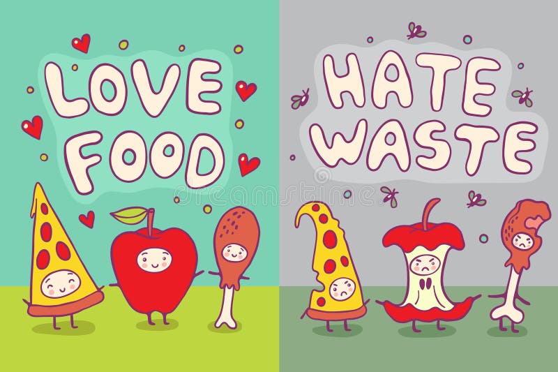 Reduce Food Waste Cartoon Vector Illustration Stock Vector ...