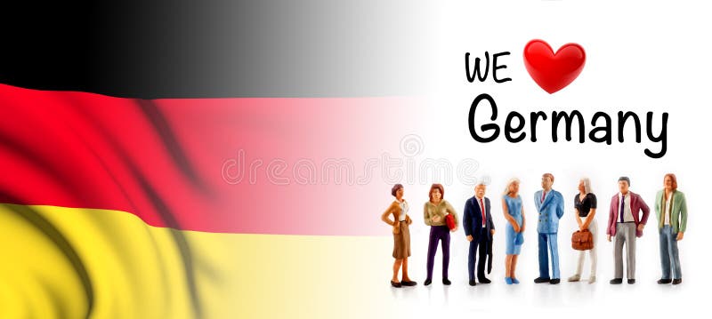 We Love Germany, a Group of People Pose Next To the German Flag Stock ...