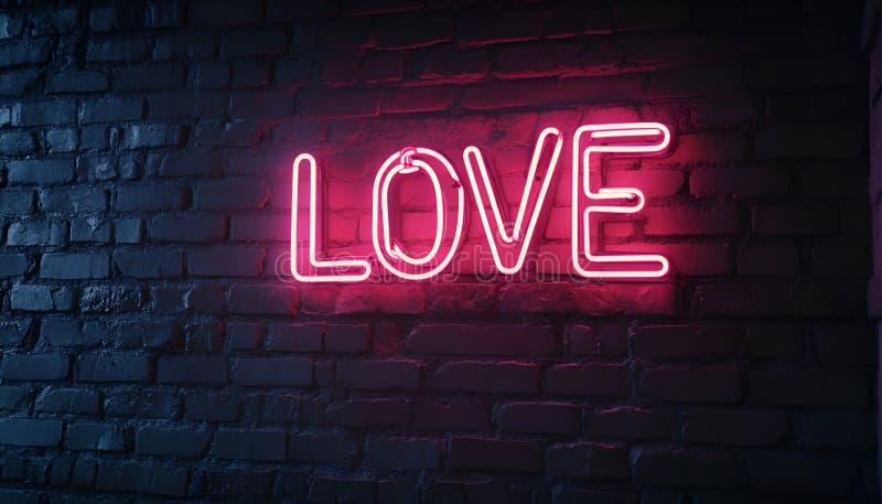 LOVE Glowing Neon Sign on Dark Brick Wall Stock Image - Image of modern ...
