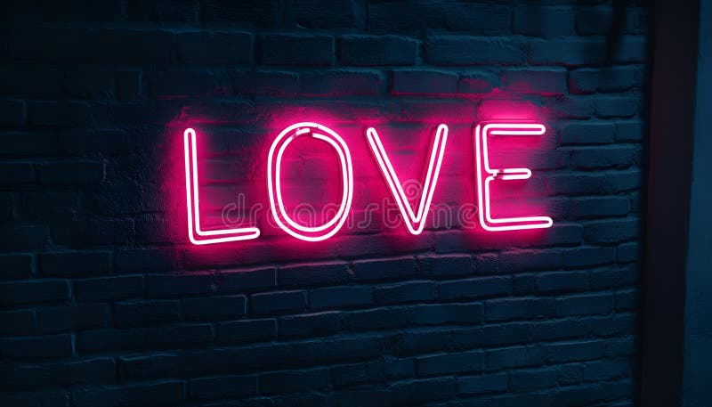 LOVE Glowing Neon Sign on Dark Brick Wall Stock Photo - Image of ...