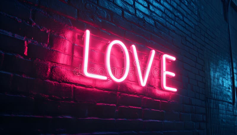 LOVE Glowing Neon Sign on Dark Brick Wall Stock Photo - Image of urban ...