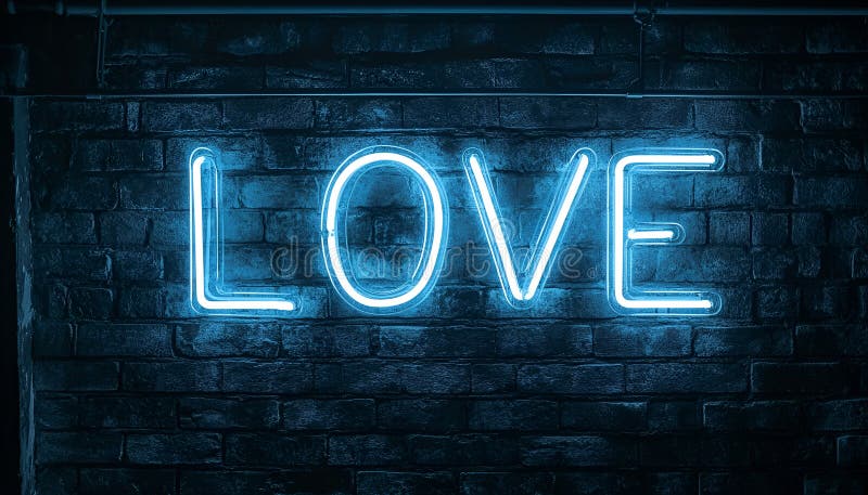 LOVE Glowing Neon Sign on Dark Brick Wall Stock Photo - Image of ...