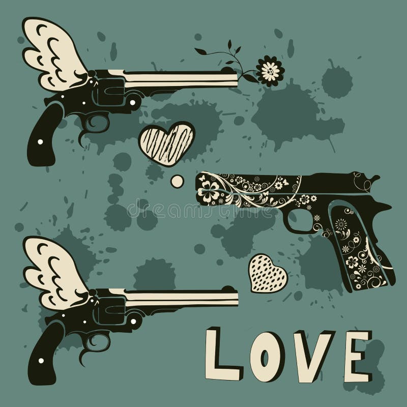Love Guns Set Vintage Emblems Gun Shooting Heart Stock Illustrations ...