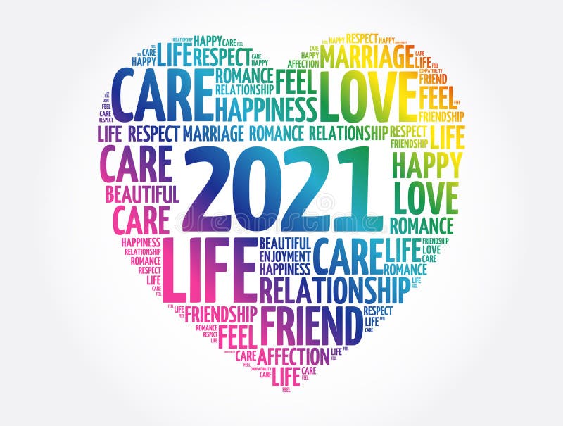 2021 Love and Happy Concept, Heart Word Cloud Collage Stock ...