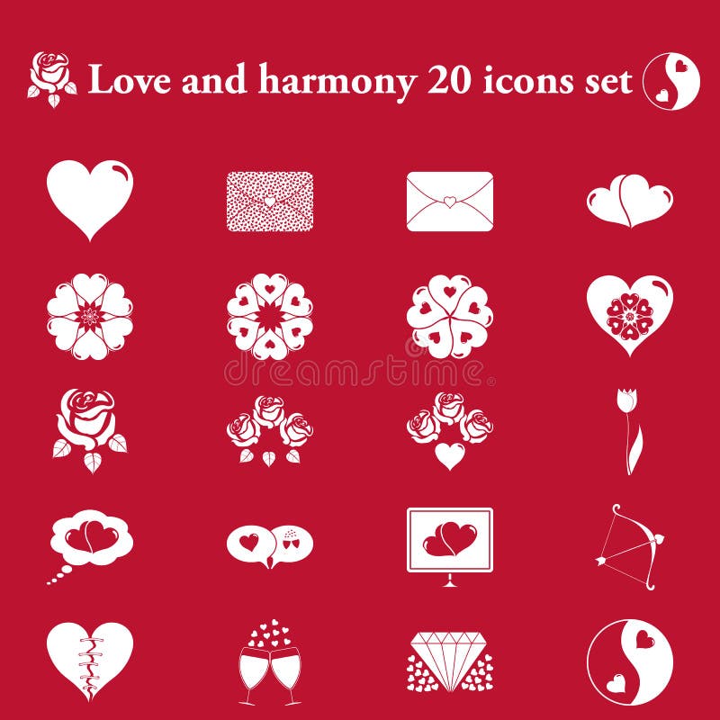 Love and Harmony Simple Icons Set Stock Vector - Illustration of gift ...