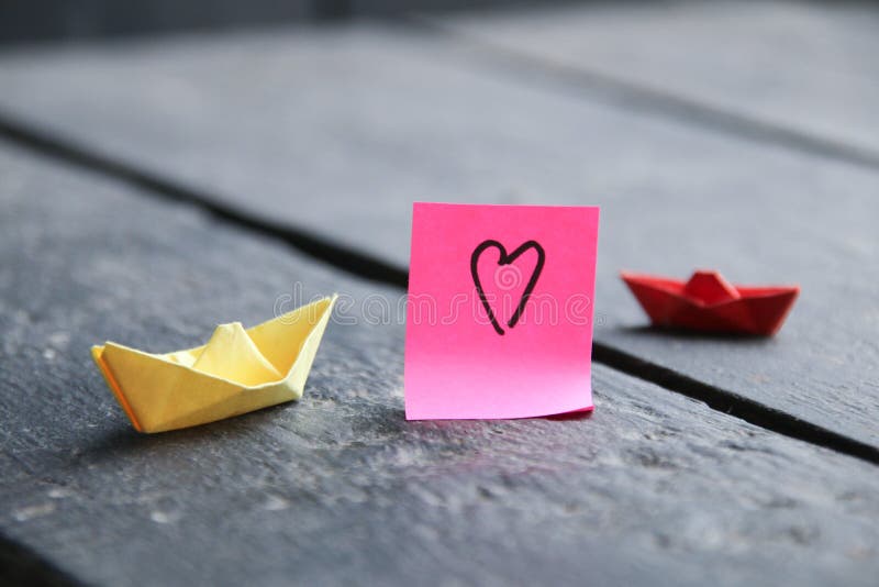 Love Heart. Love Concept. Drawing on the Tag and Paper Boat Stock Image ...