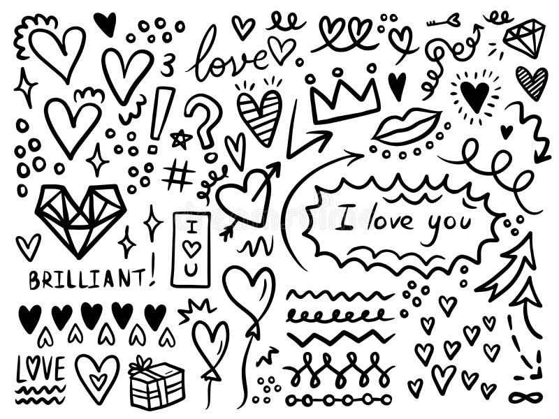 Love Heart Doodle Theme. Simple Lines Elements Stock Vector ...