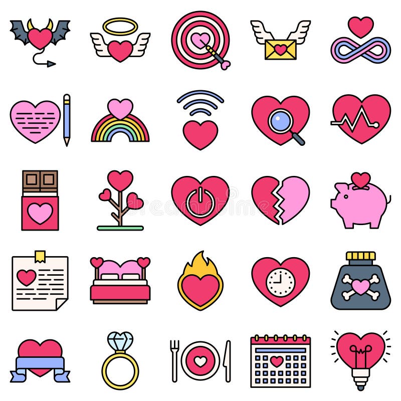Love and Heart Filled Icon Set Stock Vector - Illustration of connect ...