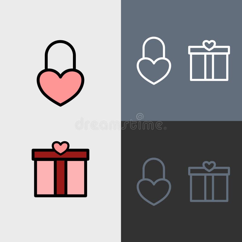 Love Heart Lock and Present - Clean and Modern Valentines Day Icon Set ...