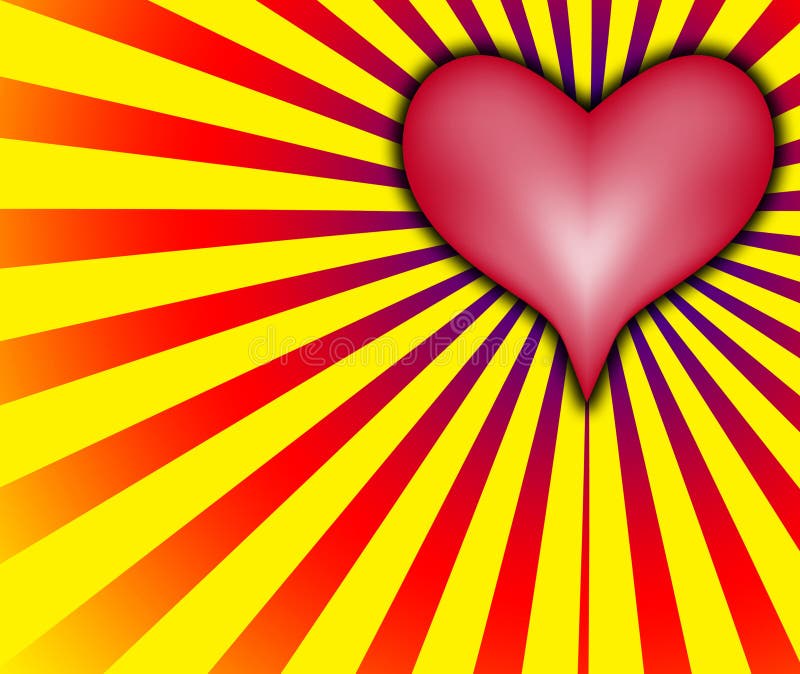 Love Heart with Red and Yellow Rays Stock Illustration - Illustration ...