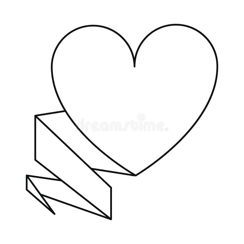 Love Heart with Ribbon Decoration Line Stock Vector - Illustration of ...