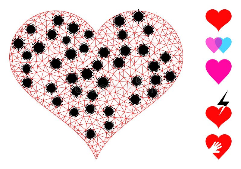 Love Heart Wire Frame Mesh Icon with Pathogen Centers Stock Vector ...