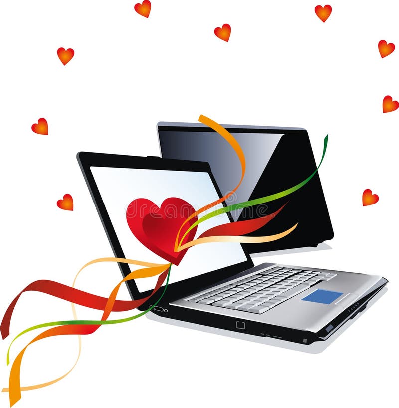 Red Hearts Fly Out of the Laptop Stock Illustration - Illustration of ...