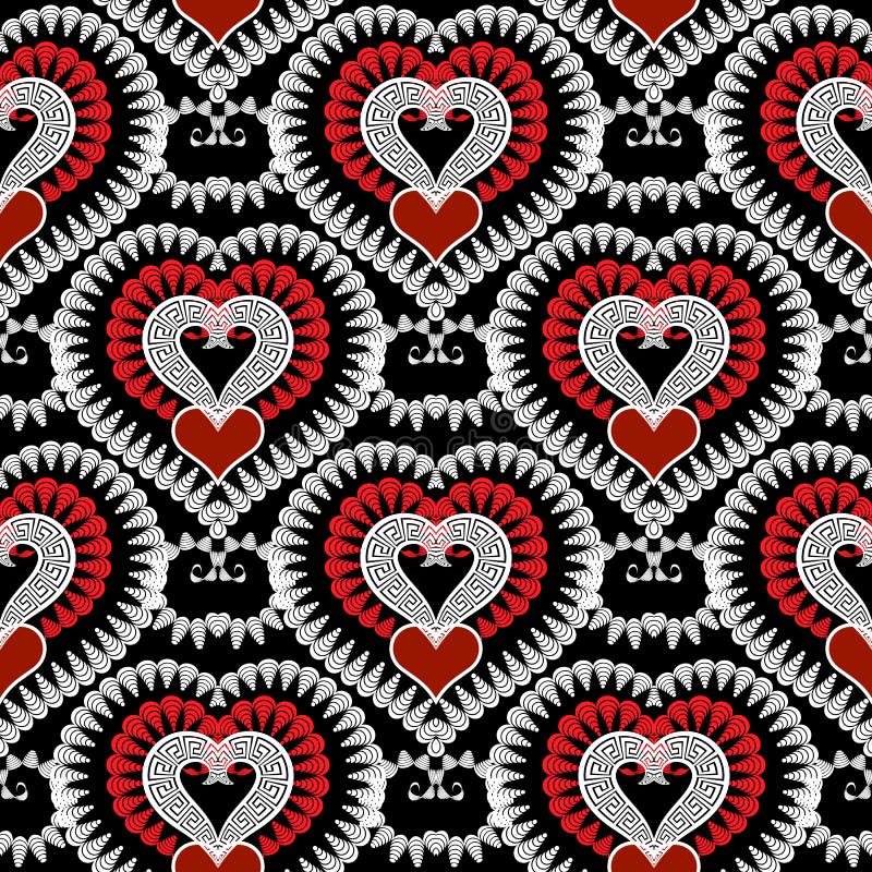 Love Hearts Romantic Vector Seamless Pattern. Black White Red ...