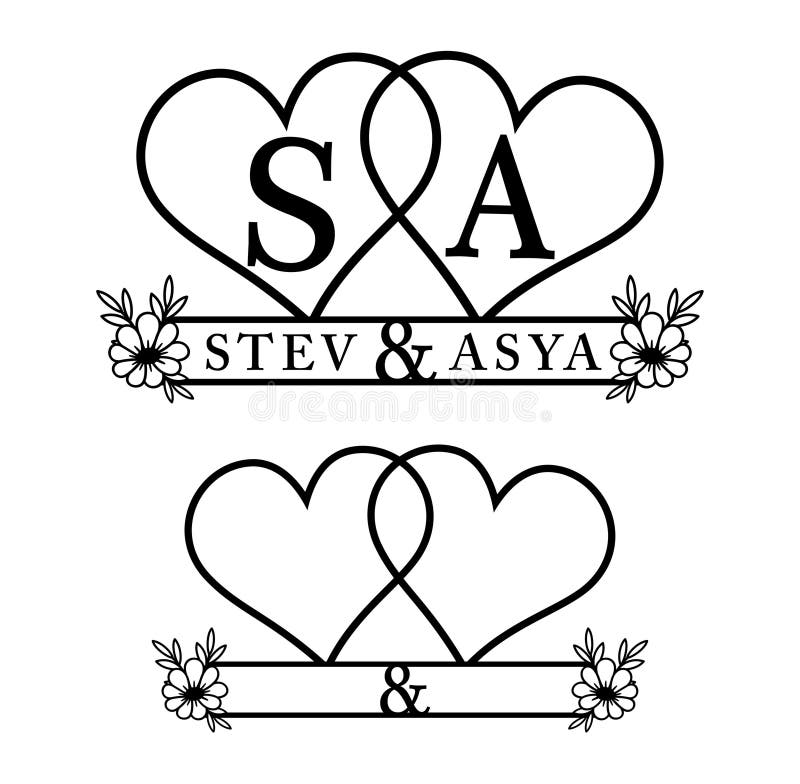 Love Hearts Split Monogram Vector Designs, Wedding Heart Monogram Name ...