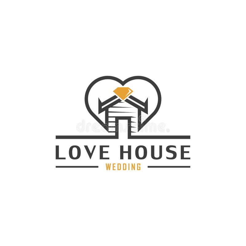 Love House Logo with Diamond Home Wedding Design Stock Vector ...