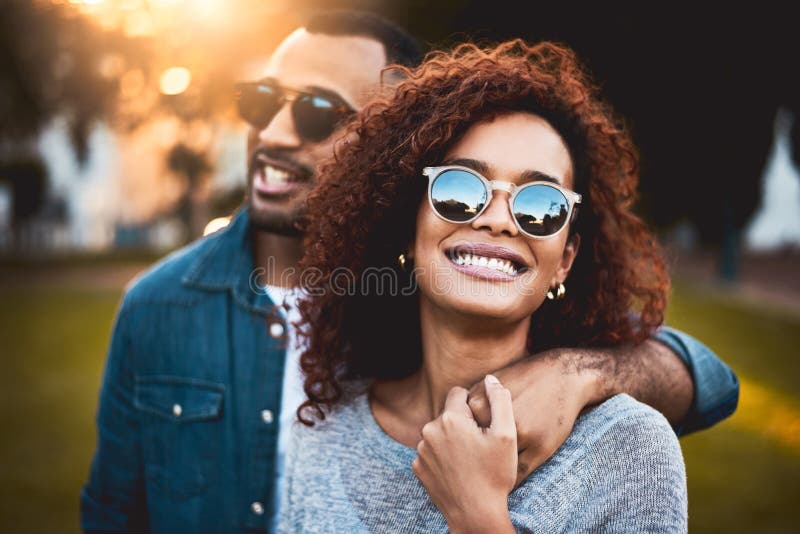Love Hug And Couple With Sunglasses Outdoor And Romance With