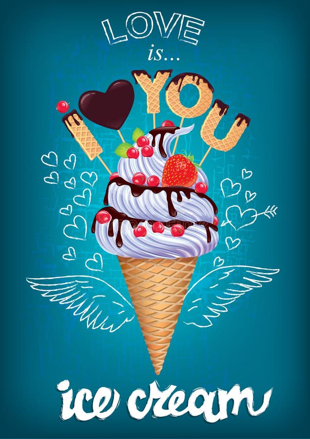 I Love this Ice Cream Poster with Cupid Stock Vector - Illustration of ...