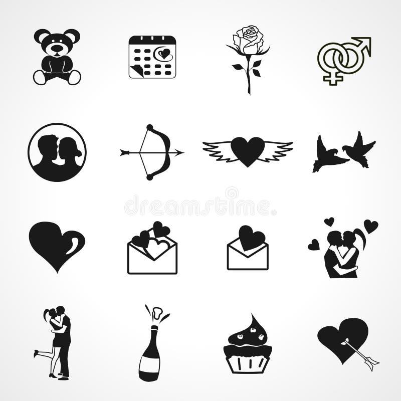Love Icon Set with Love Couple, Love Message Stock Vector ...