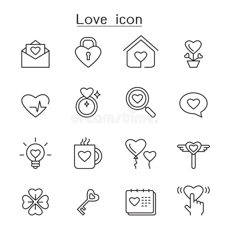 Love Icon Set in Thin Line Style Stock Vector - Illustration of icon ...