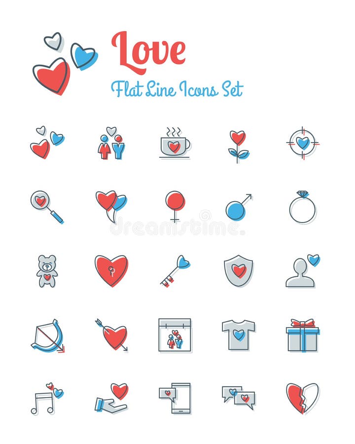 Love Icons Set Flat Line Style Stock Vector - Illustration of icons ...