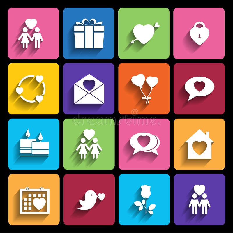 Love Icons Set in Flat Style. Stock Vector - Illustration of love ...