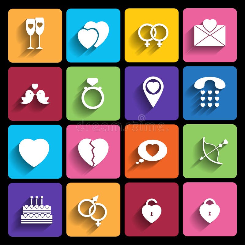 Love Icons Set in Flat Style. Stock Vector - Illustration of human ...