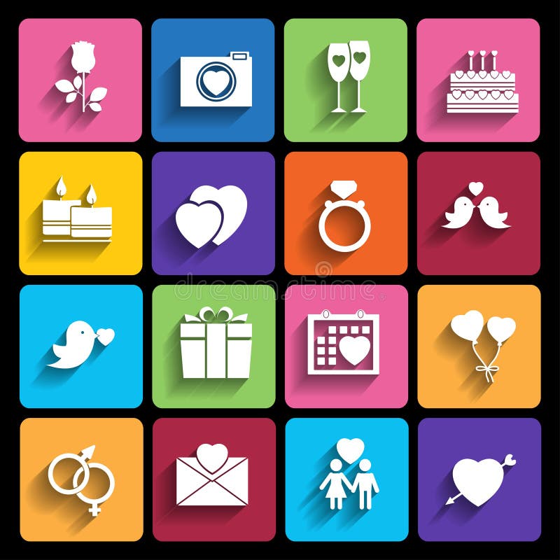 Love Icons Set in Flat Style. Stock Vector - Illustration of arrow ...
