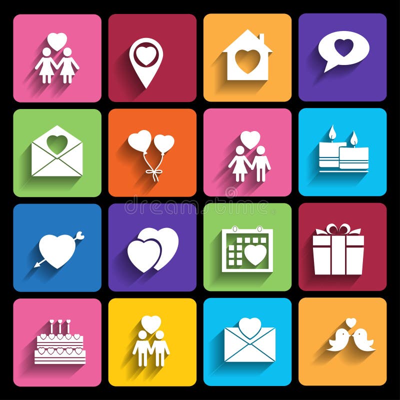Set of Love and Romantic Flat Icons. Vector Illust Stock Vector ...