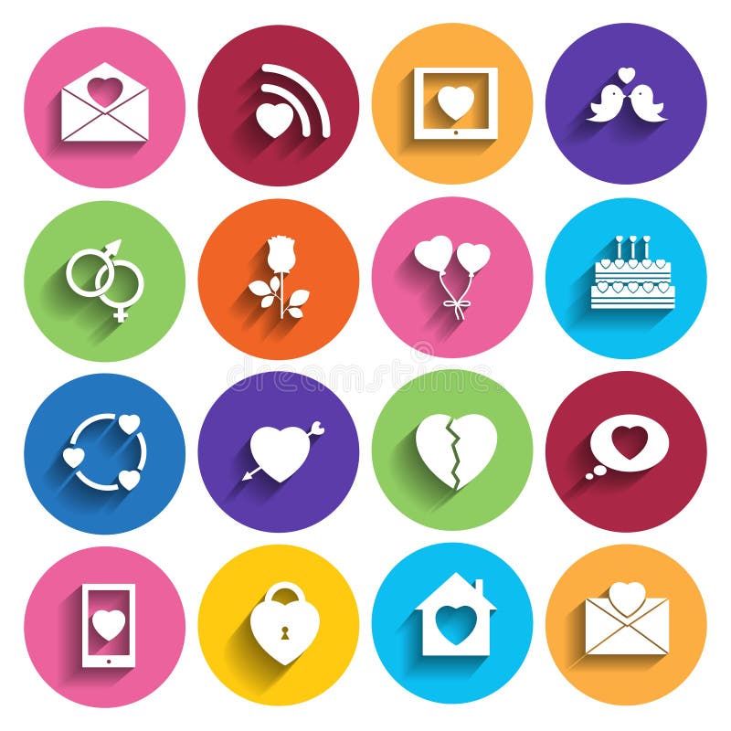 Love Icons Set in Flat Style. Stock Vector - Illustration of male, asia ...