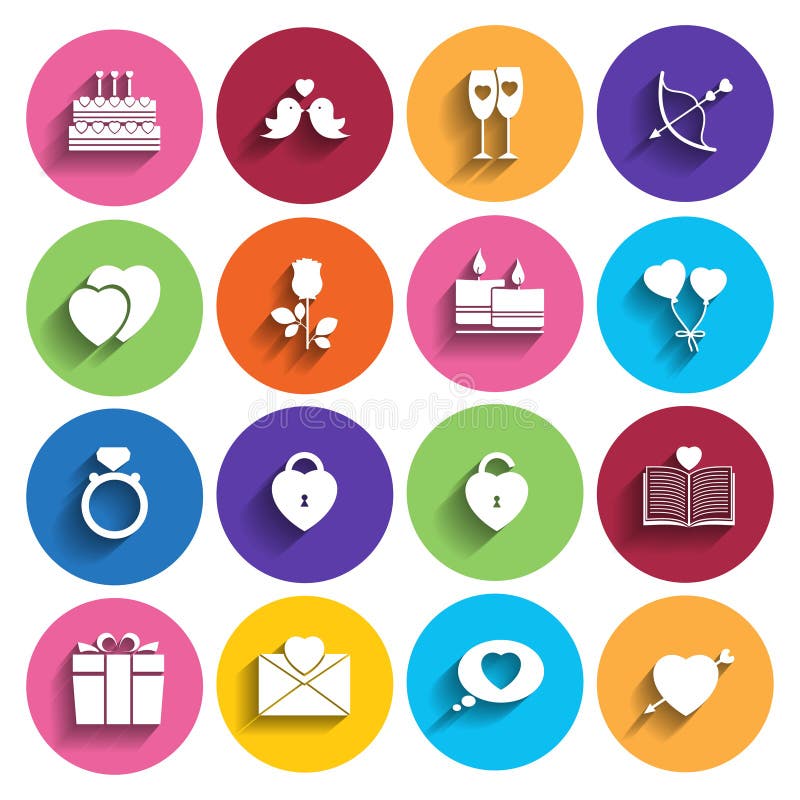 Love Icons Set in Flat Style. Stock Vector - Illustration of love ...