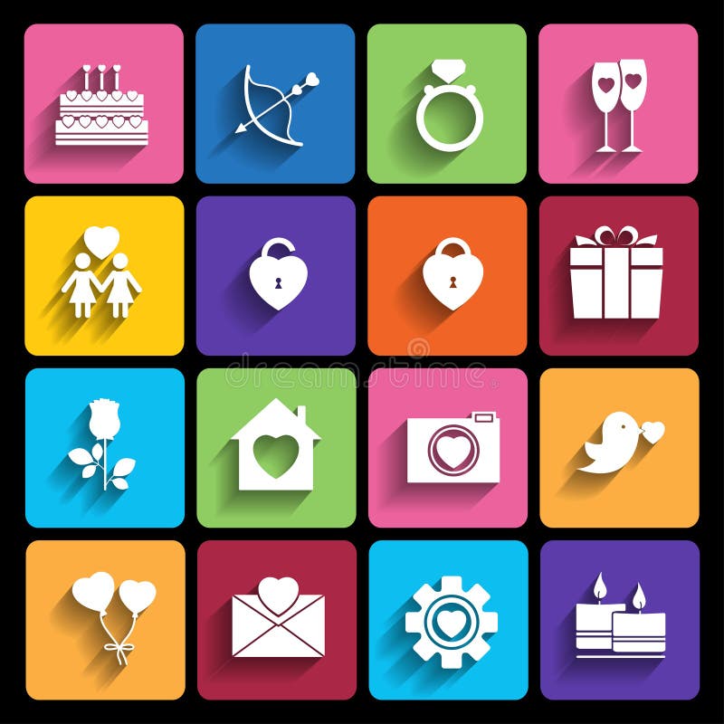 Love Icons Set in Flat Style. Stock Vector - Illustration of decoration ...