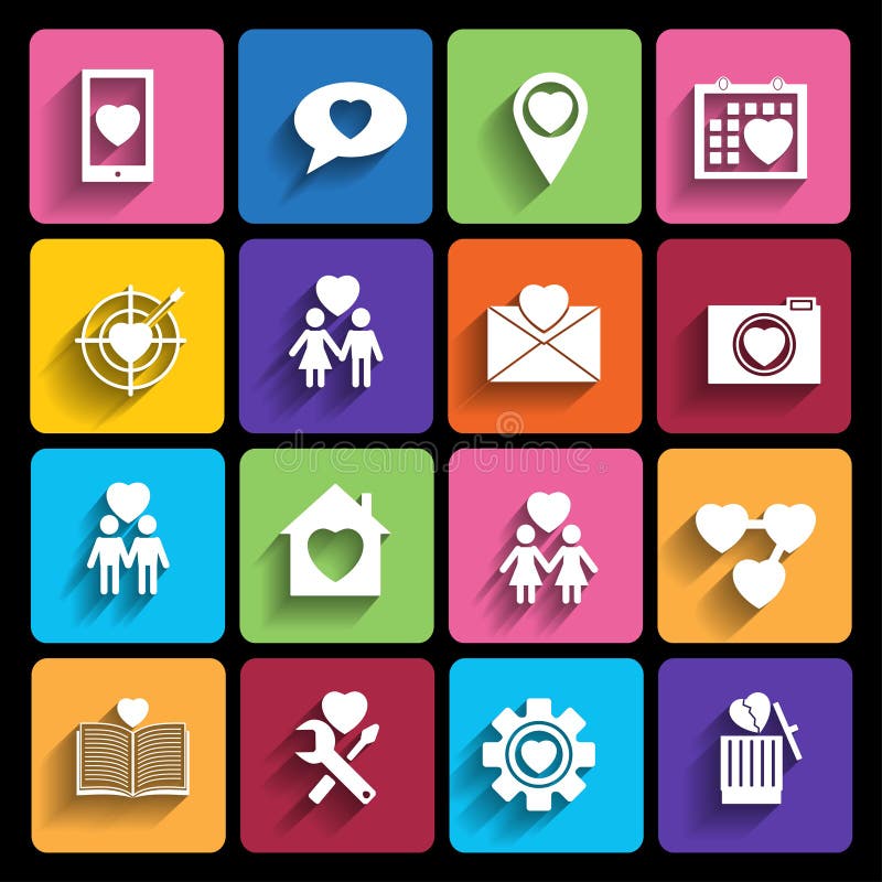 Love Icons Set in Flat Style. Stock Vector - Illustration of love ...