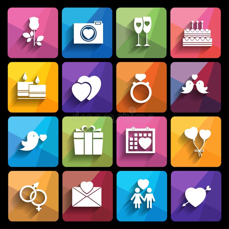Love Icons Set in Flat Style. Stock Vector - Illustration of love ...