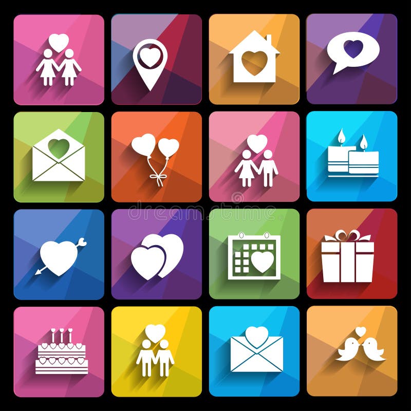 Love Icons Set in Flat Style. Stock Vector - Illustration of icons ...