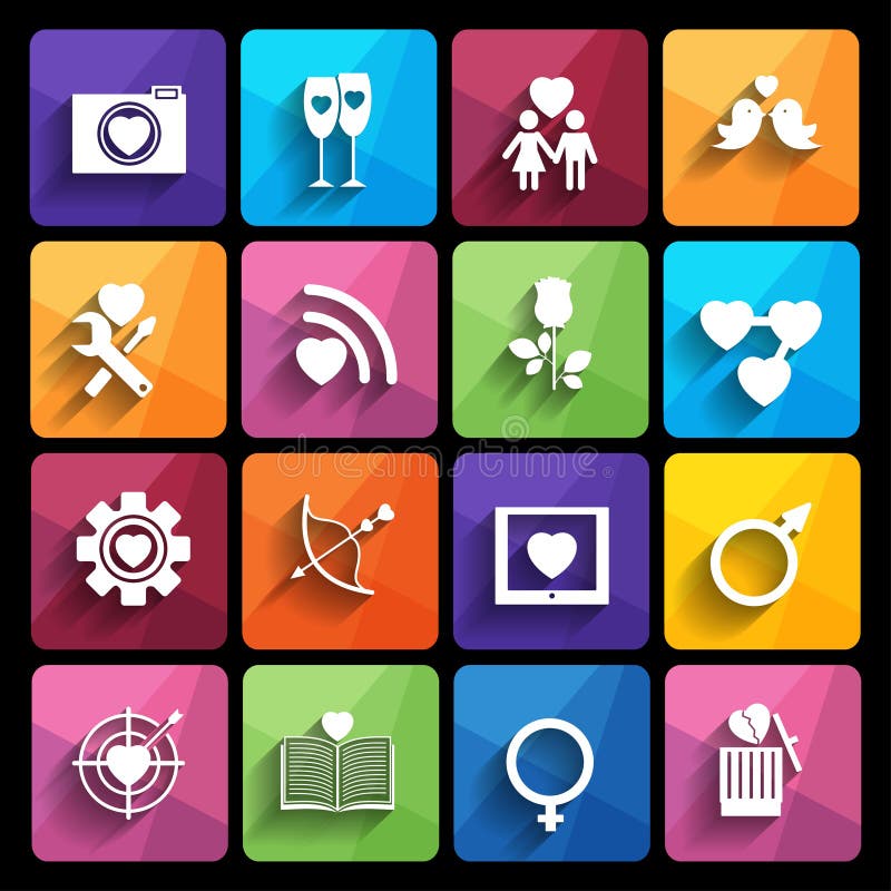 Love Icons Set in Flat Style. Stock Vector - Illustration of holiday ...
