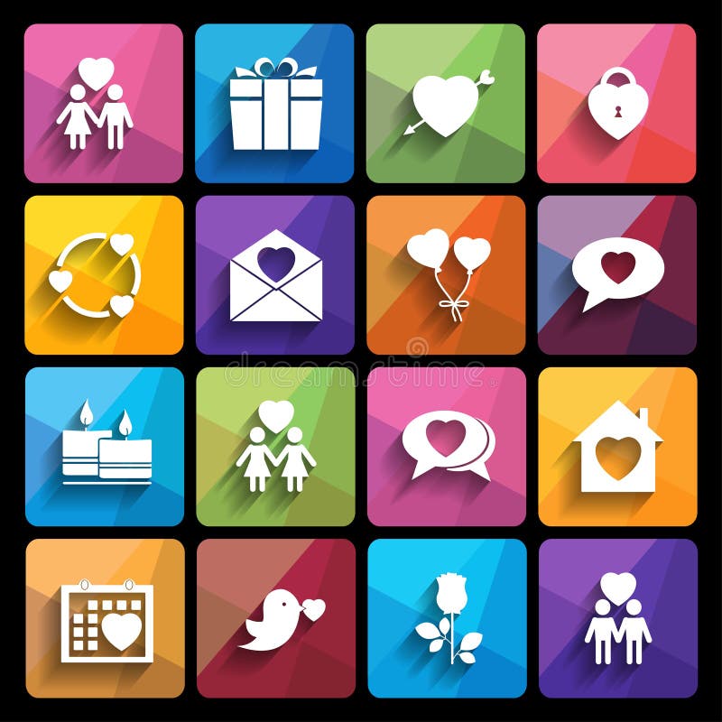 Love Icons Set in Flat Style. Stock Vector - Illustration of balloons ...