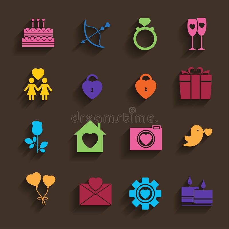 Love Icons Set in Flat Style. Stock Vector - Illustration of married ...