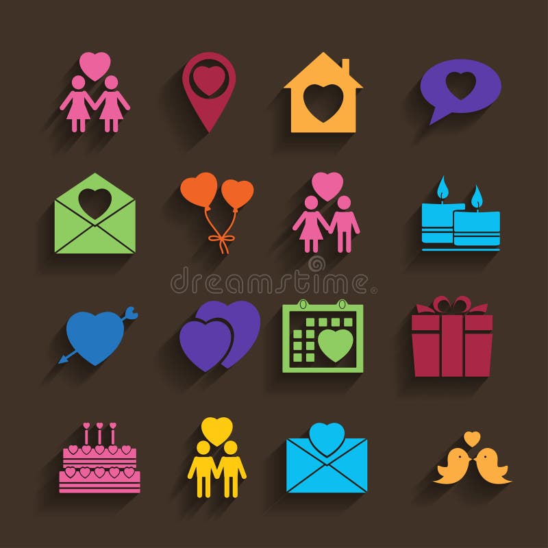 Love Icons Set in Flat Style. Stock Vector - Illustration of lock, love ...