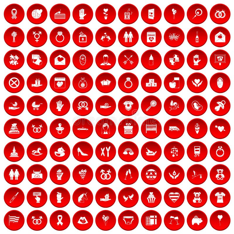 100 love icons set red stock vector. Illustration of baby - 96649619