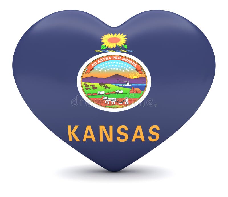 US State Kansas Flag Heart, 3d Illustration Stock Illustration ...