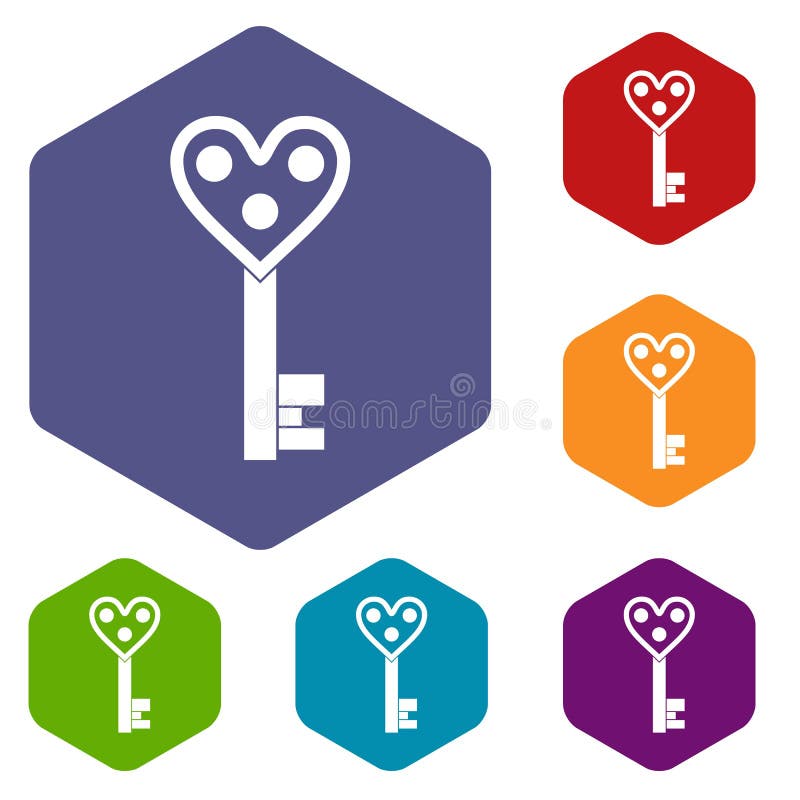 Love key icons set hexagon stock vector. Illustration of heart - 91692863