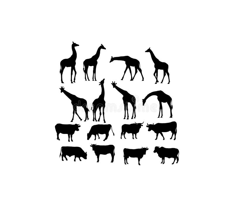Cow and Giraffe Silhouettes Stock Vector - Illustration of farmland ...