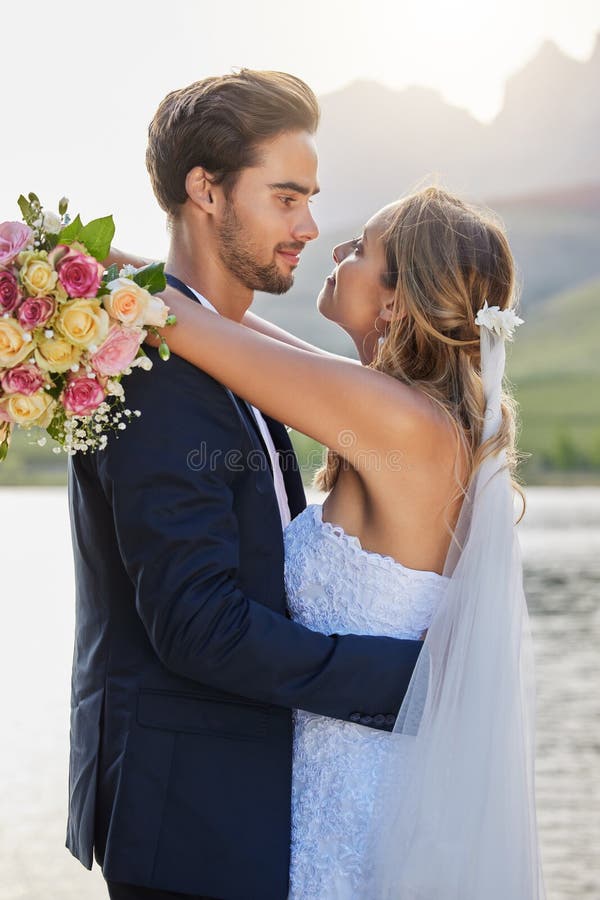 Love Lake Wedding And Couple Hug For Bond Commitment Romantic